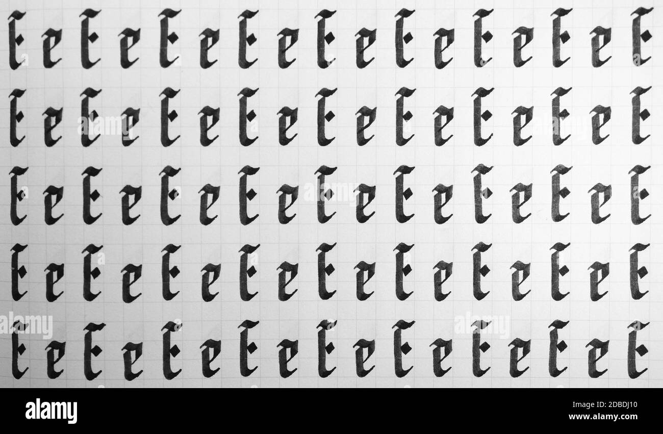 Calligraphy black and white letters E background. Lettering practice ...