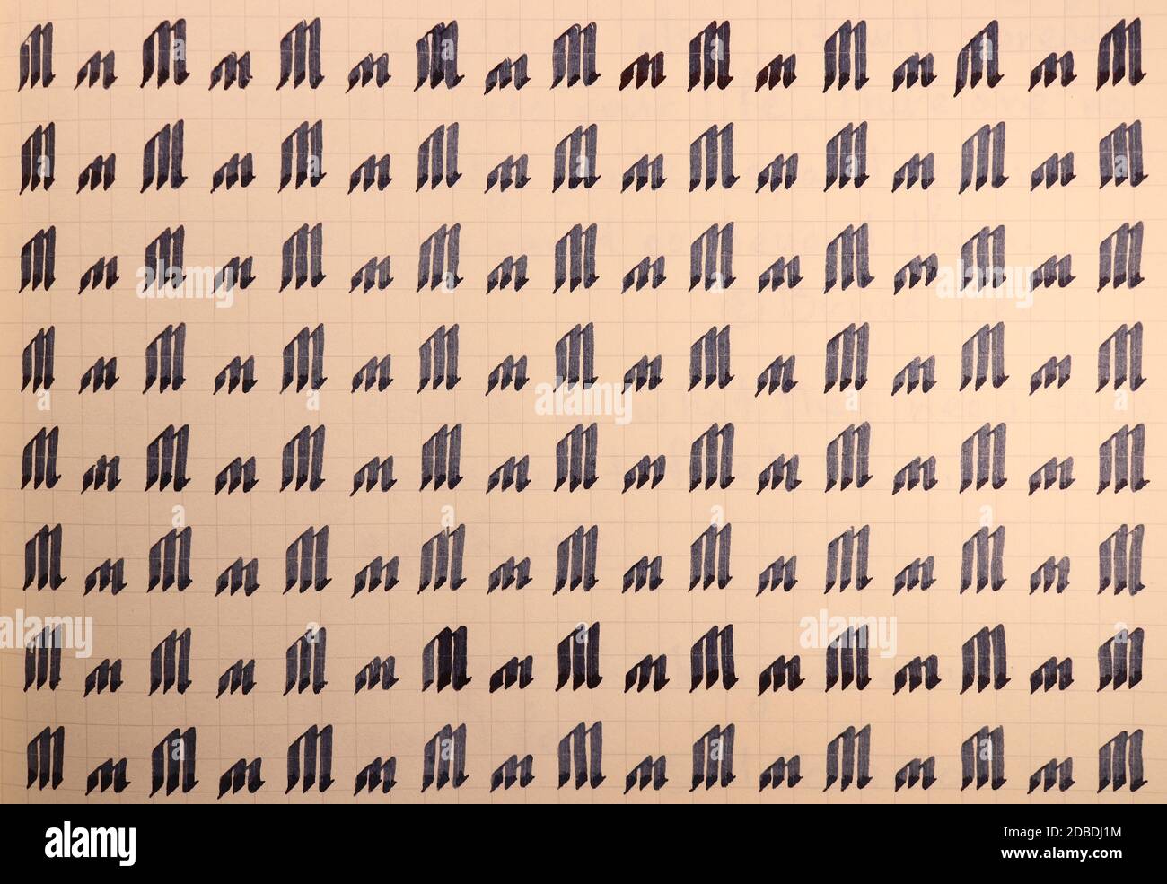 Calligraphic letter M learning skills paper page. Calligraphy letters m ...