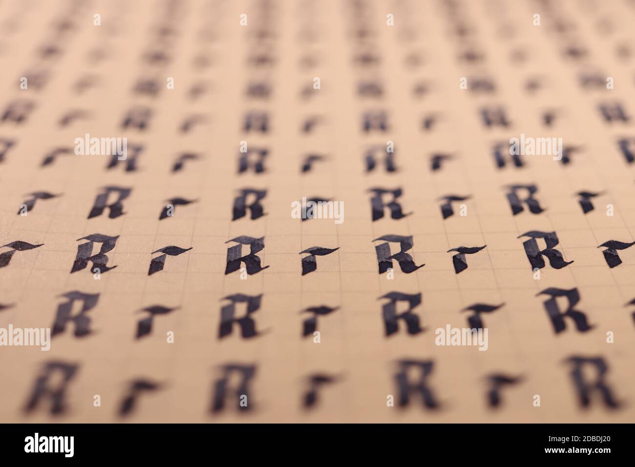 Calligraphic letter R learning skills paper page. Calligraphy letters r ...