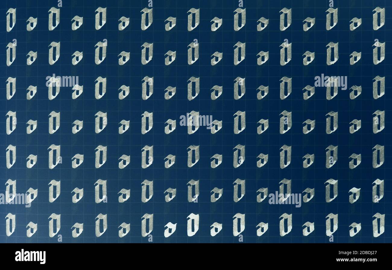 Calligraphic white on dark blue letter O learning skills paper page ...