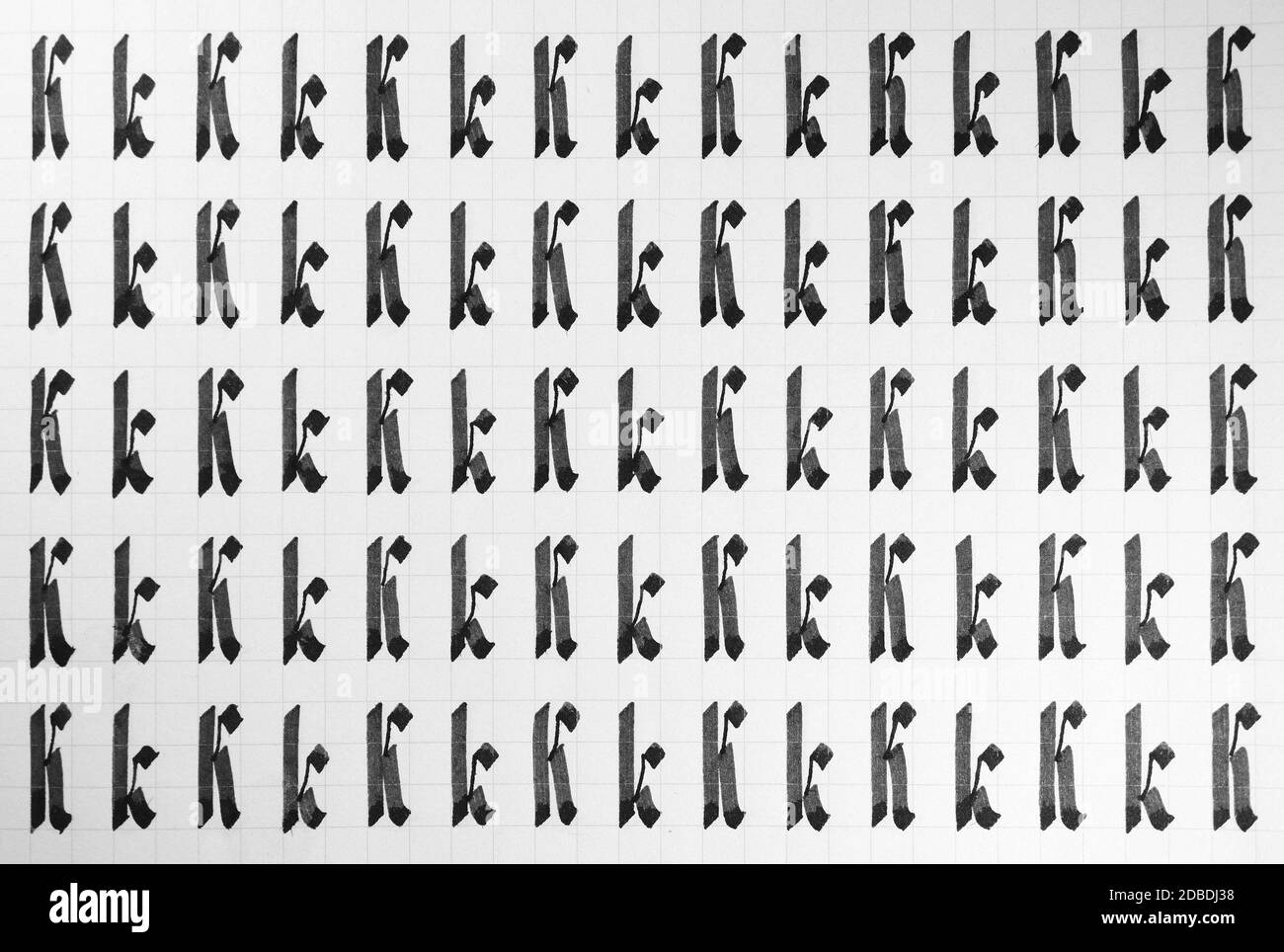 Calligraphy black and white letters K background. Lettering practice ...