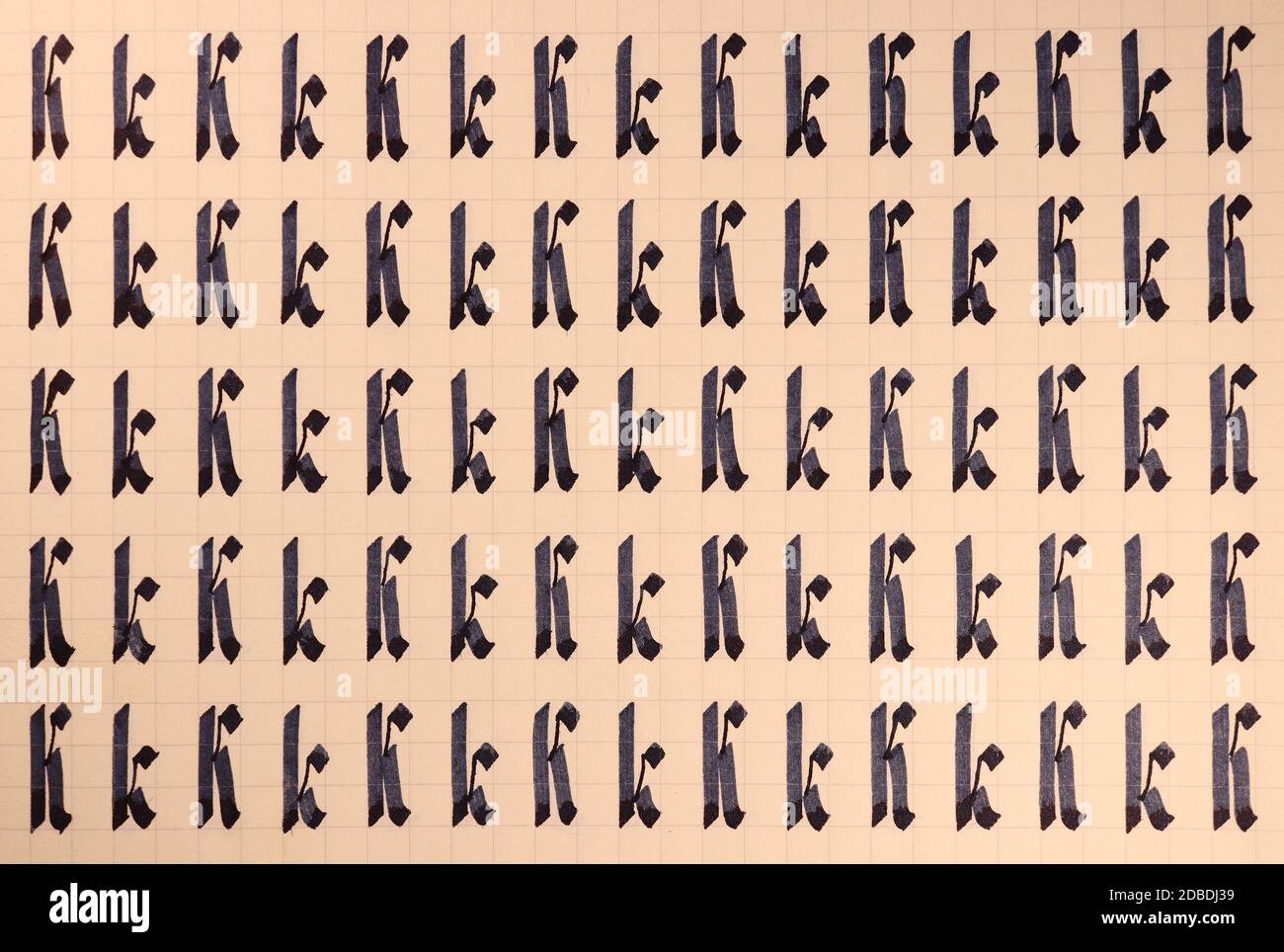 Calligraphic letter K learning skills paper page. Calligraphy letters k ...