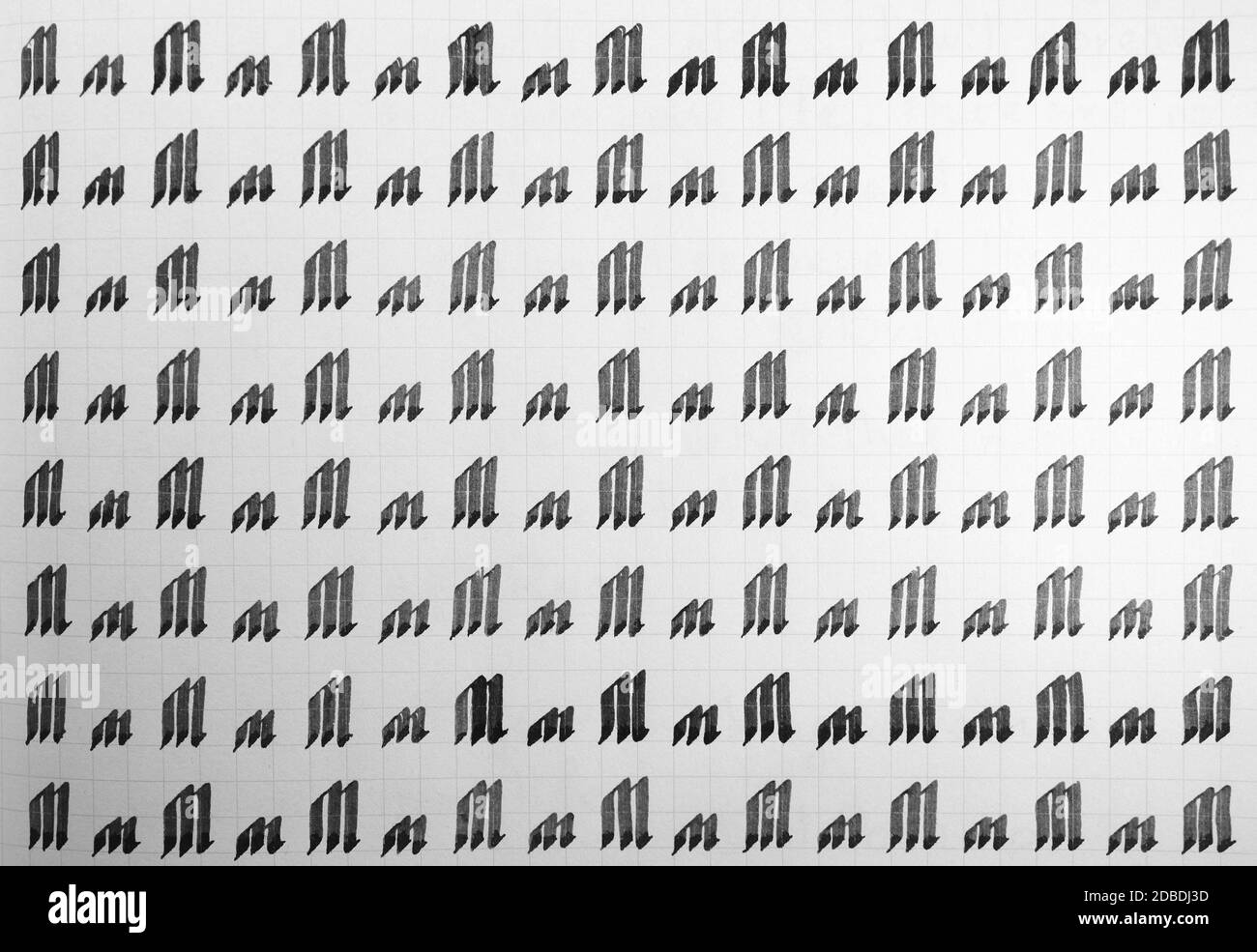 Calligraphy black and white letters M background. Lettering practice ...