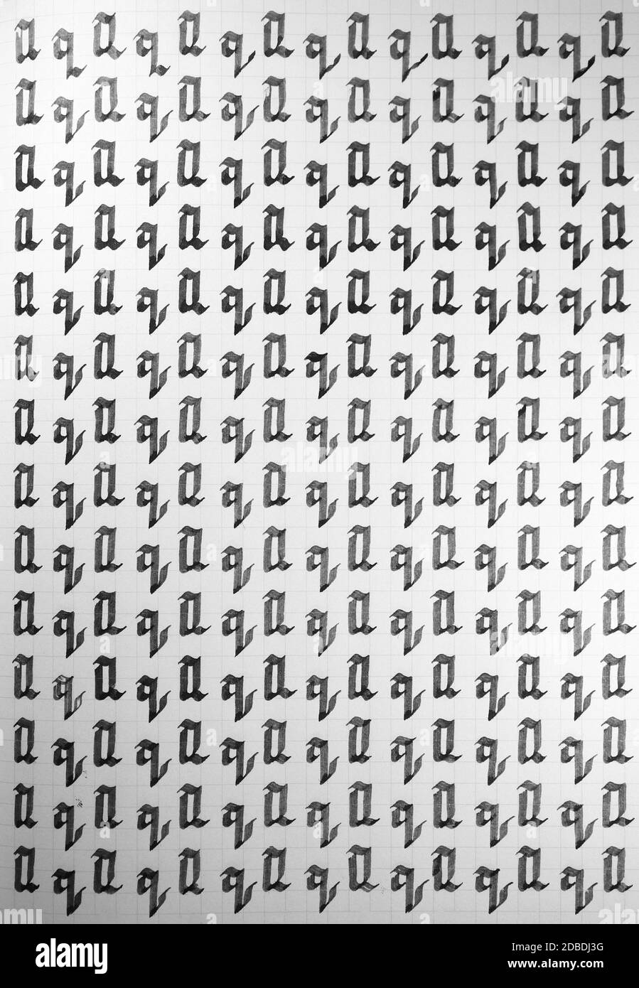 Calligraphy black and white letters Q background. Lettering practice ...