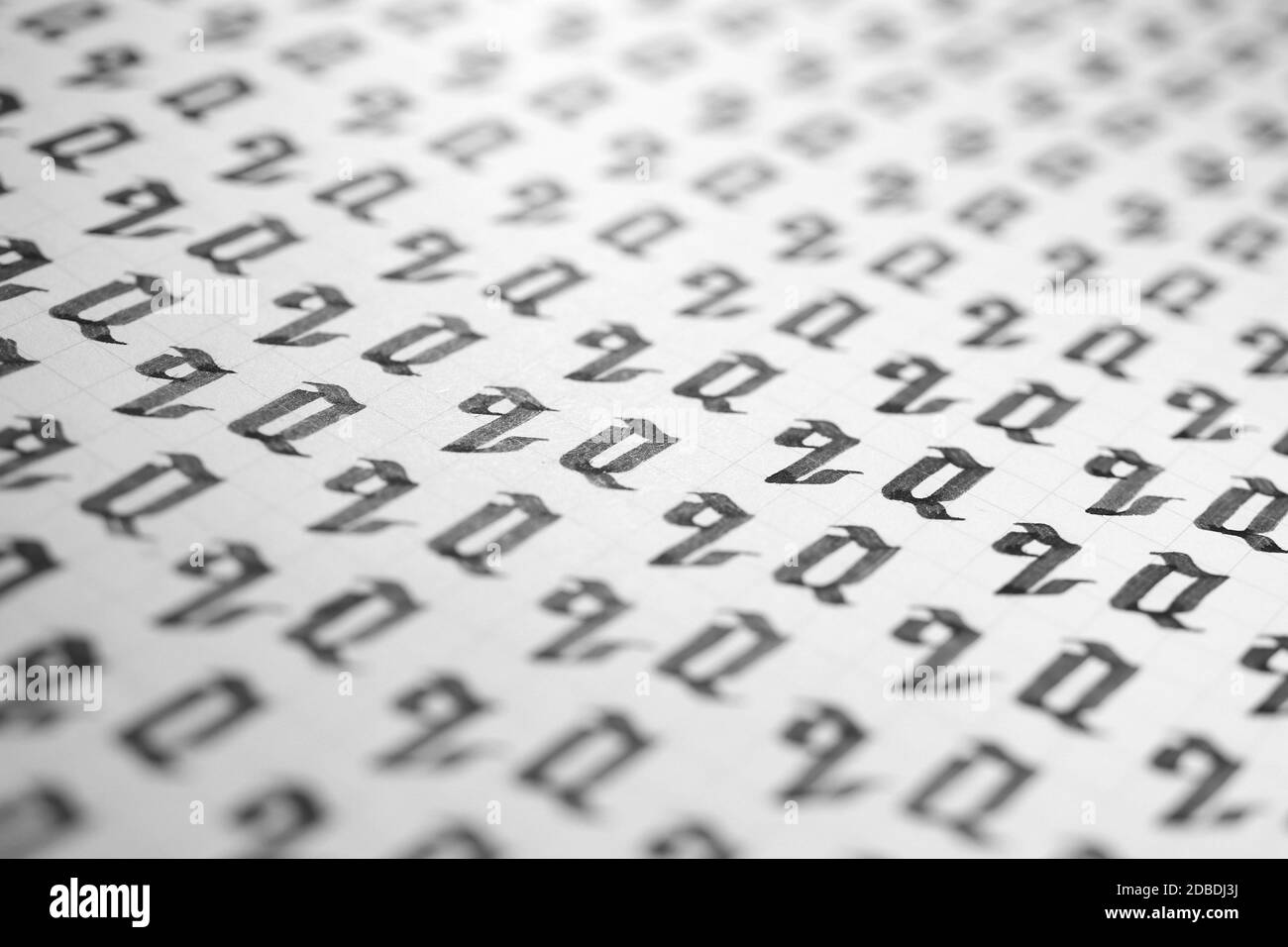 Calligraphy black and white letters Q background. Lettering practice ...