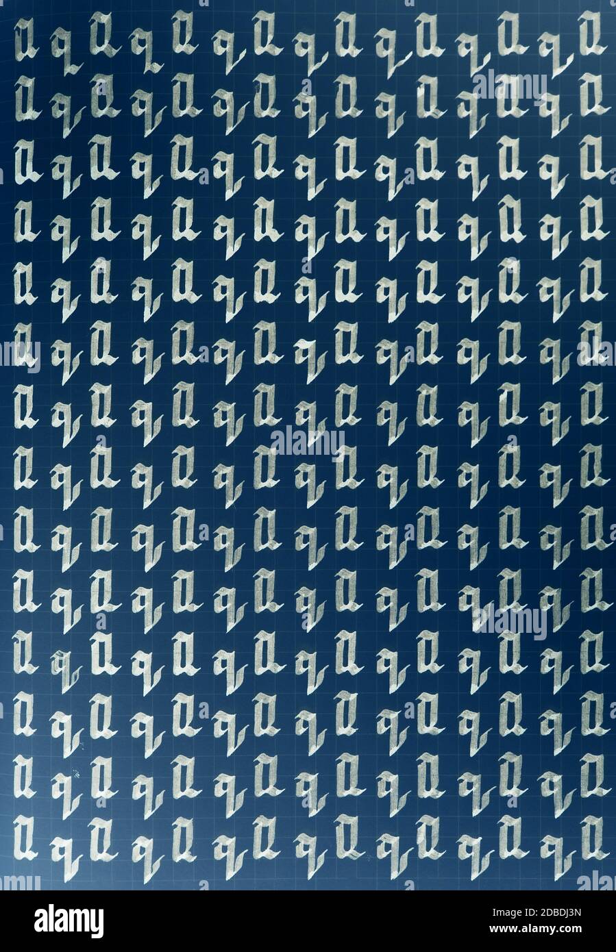 Calligraphic white on dark blue letter Q learning skills paper page ...