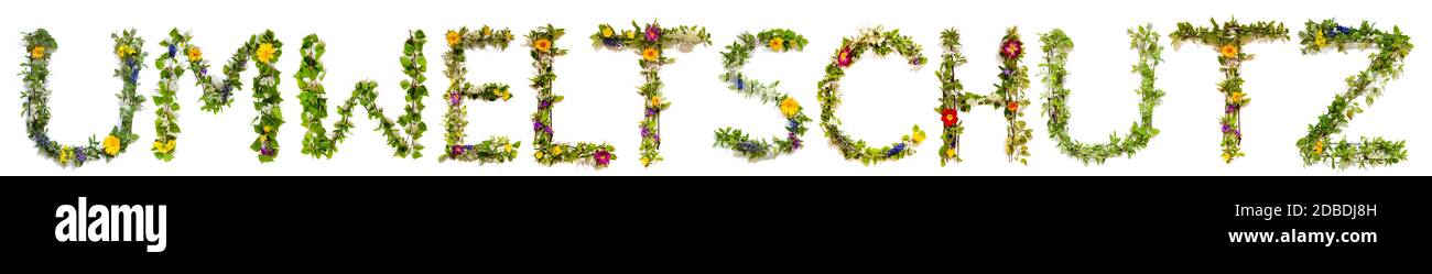 Flower, Branches And Blossom Letter Building German Word Umweltschutz ...