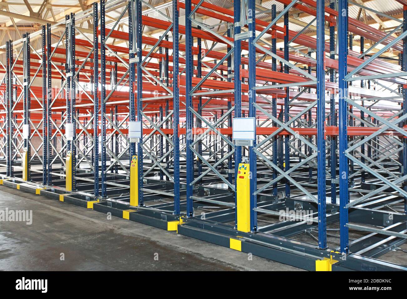 Powered Mobile Aisle Shelves in Distribution Warehouse Stock Photo - Alamy