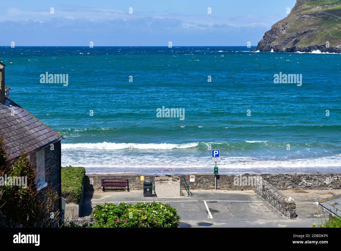The beach and bay Port Erin at high tide looking out into the Irish Sea ...
