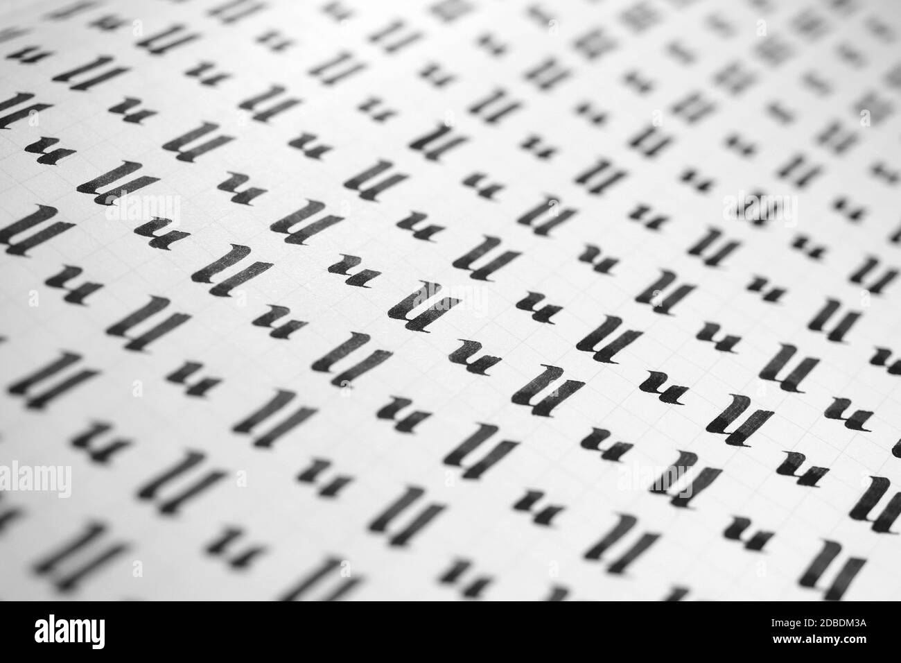 Calligraphy black and white letters U background. Lettering practice ...