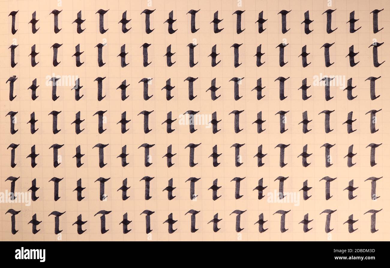 Calligraphic letter T learning skills paper page. Calligraphy letters t ...