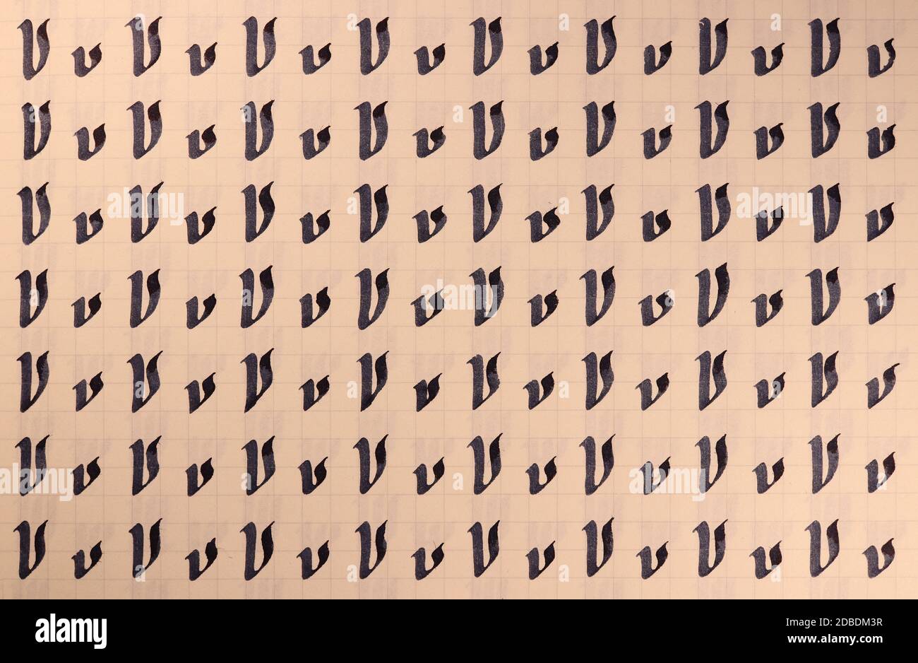 Handwriting symbol filling pattern. Calligraphic letter V learning ...