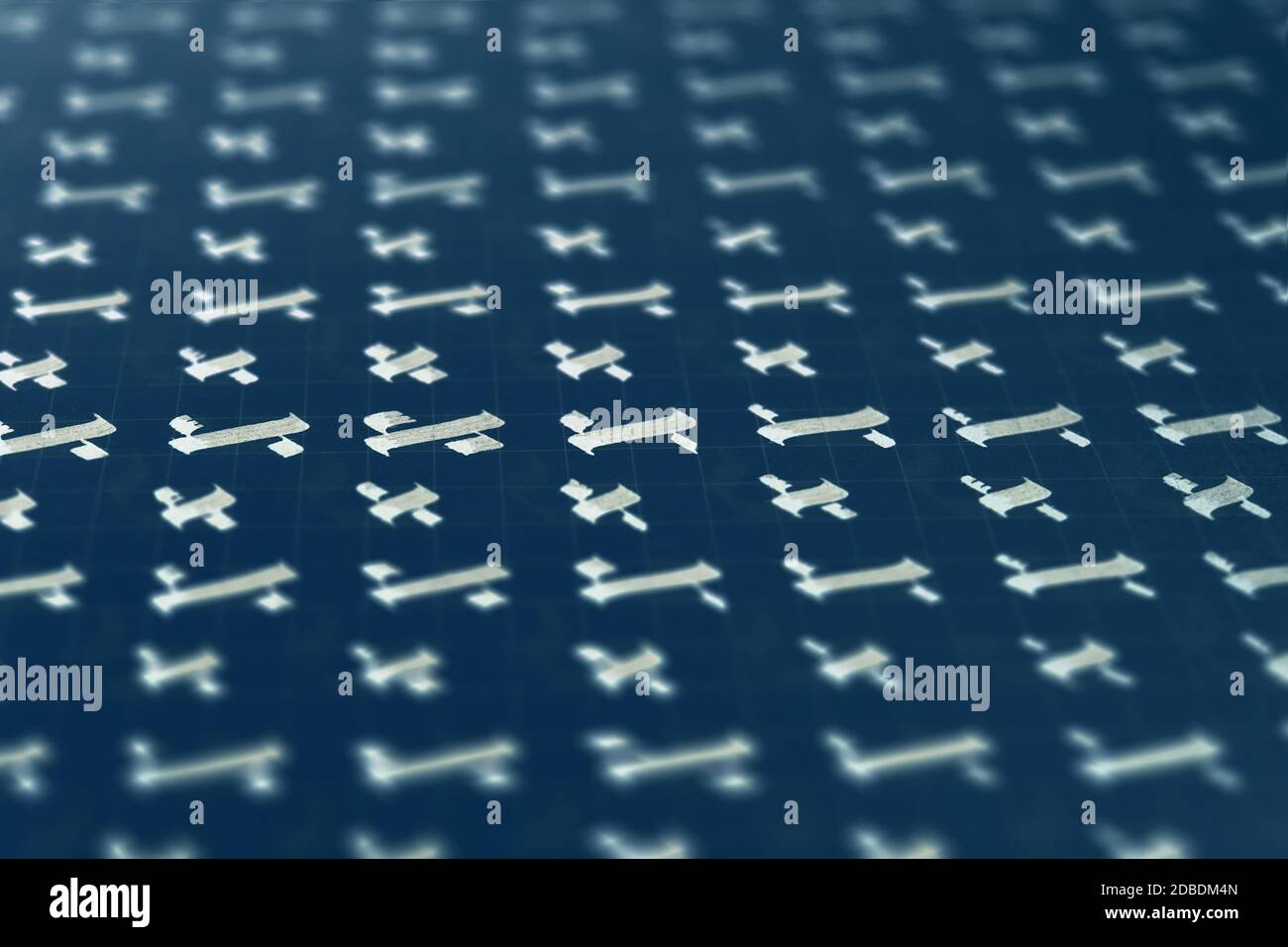 Calligraphic white on dark blue letter X learning skills paper page ...