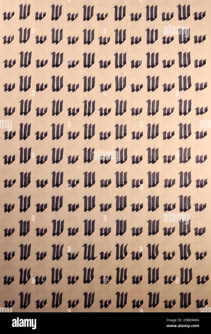 Calligraphic letter W learning skills paper page. Calligraphy letters w ...