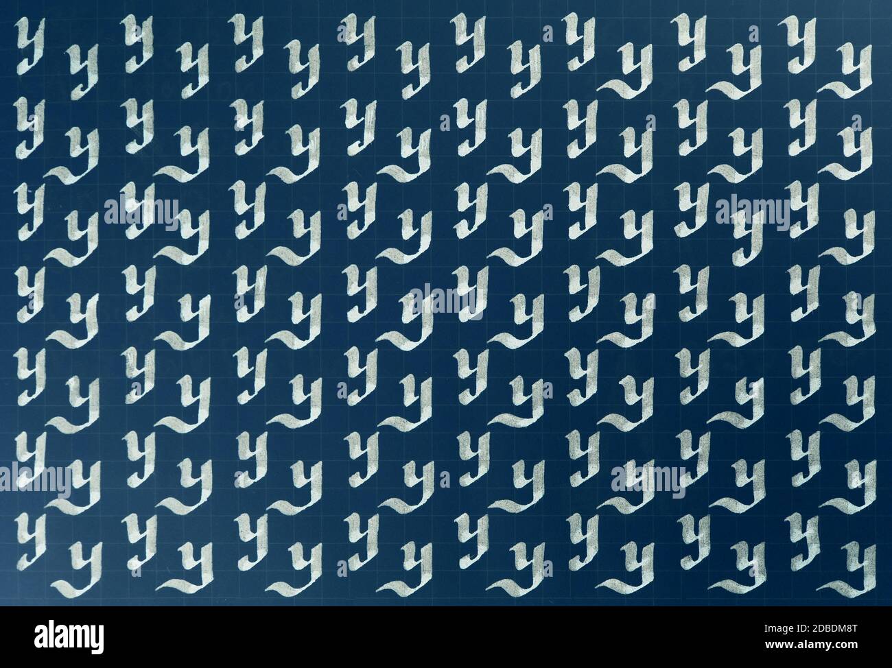 Calligraphic white on dark blue letter Y learning skills paper page ...