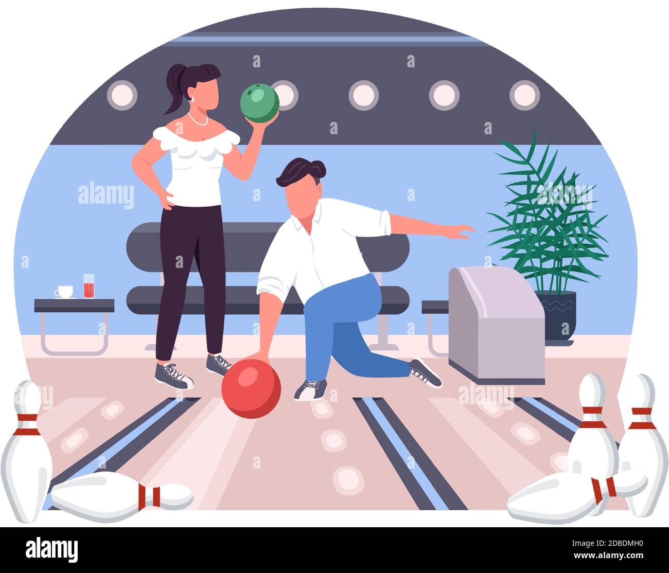 Couple in bowling alley 2D vector web banner, poster Stock Vector Image ...