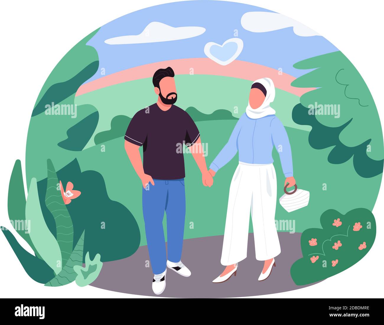 Muslim Couple Holding Hands Walking