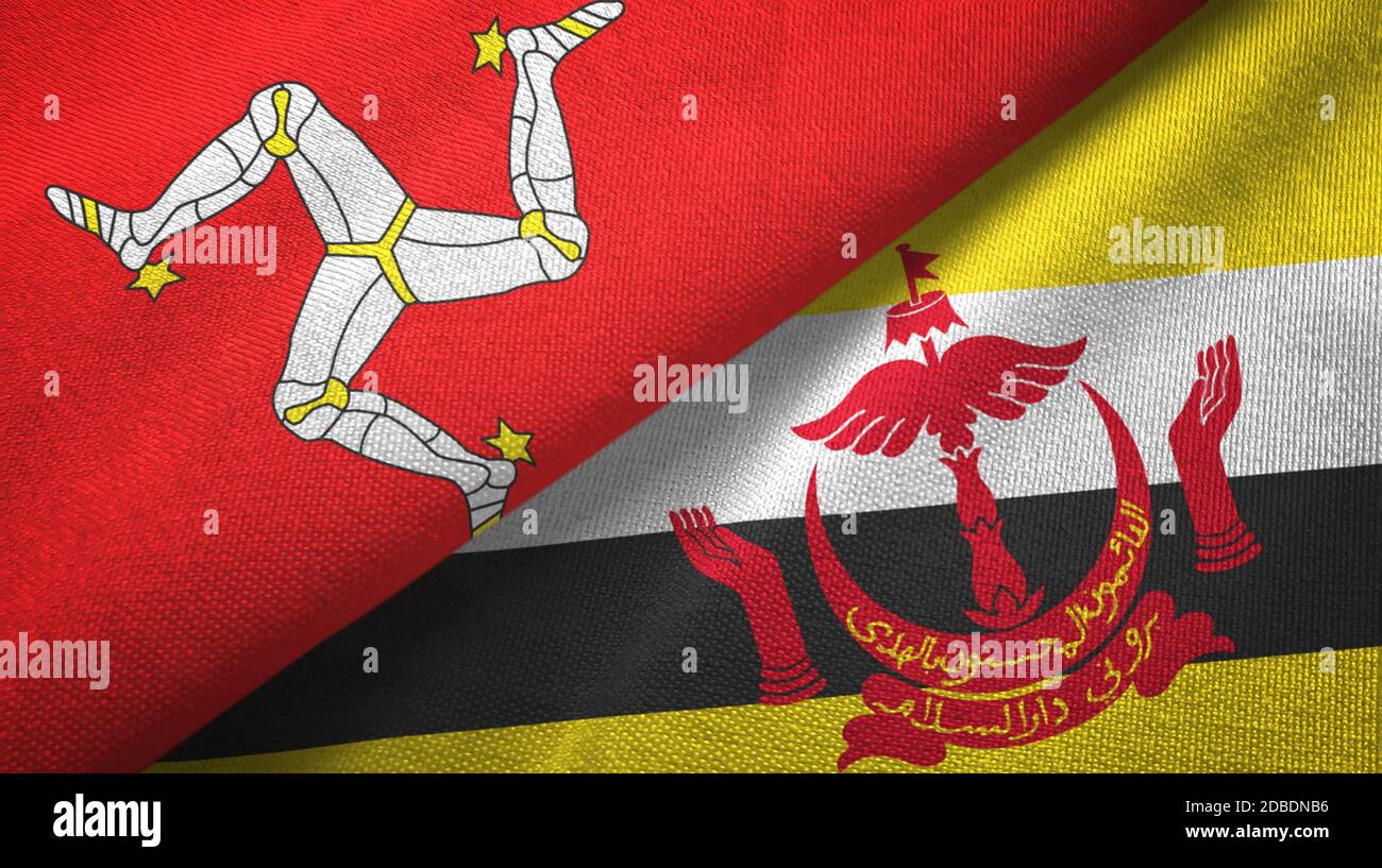 Isle of Mann and Brunei two flags textile cloth Stock Photo - Alamy