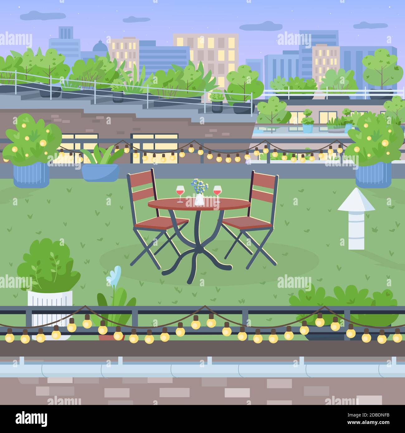 Terrace for romantic dinner flat color vector illustration Stock Vector ...