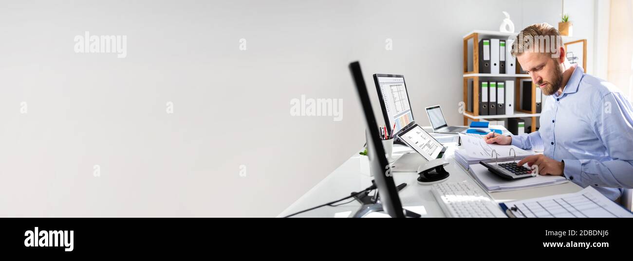 Accounting And Calculating Cost Invoice With Computer Software Stock ...