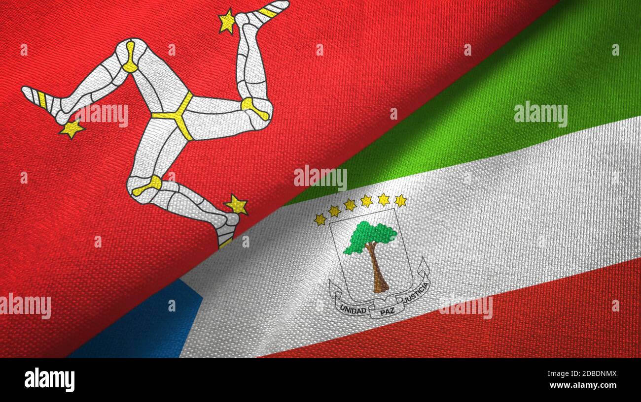 Isle of Mann and Equatorial Guinea two flags textile cloth, fabric ...