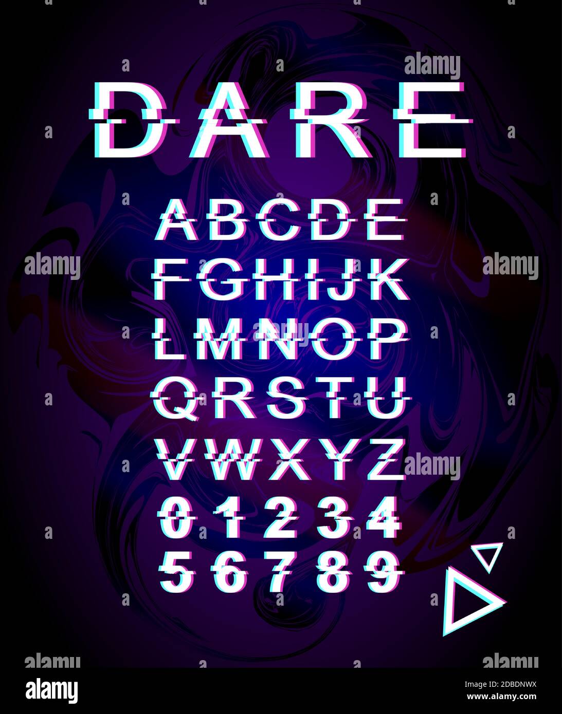 Dare glitch font template. Retro futuristic style vector alphabet set ...