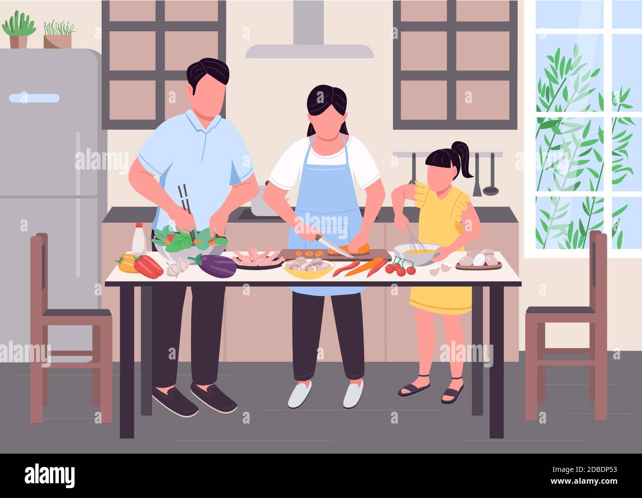 Family cooking together flat color vector illustration Stock Vector ...