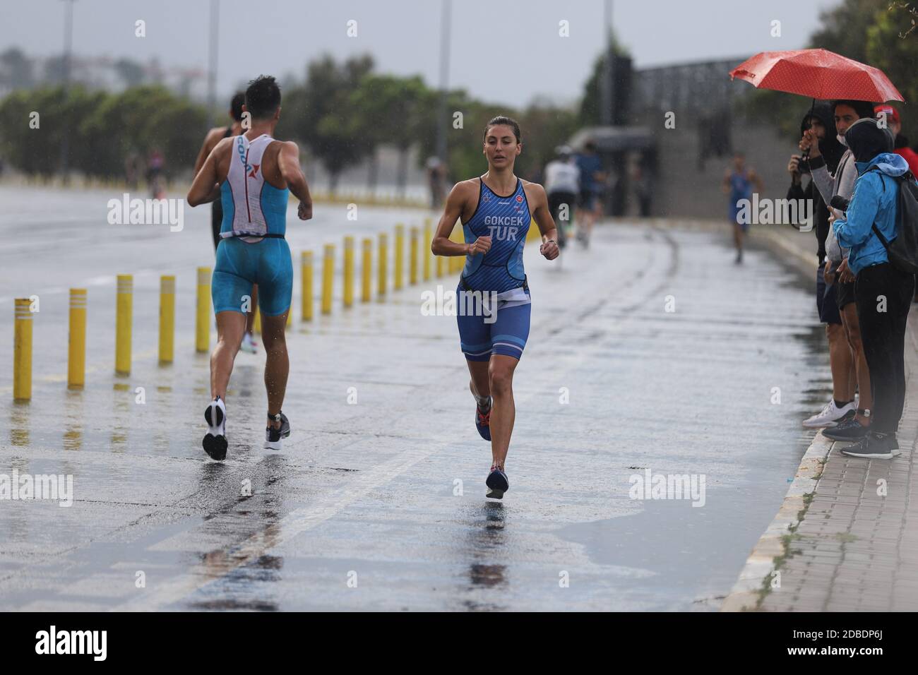 ISTANBUL, TURKEY - OCTOBER 18, 2020: Undefined athlete competing in ...
