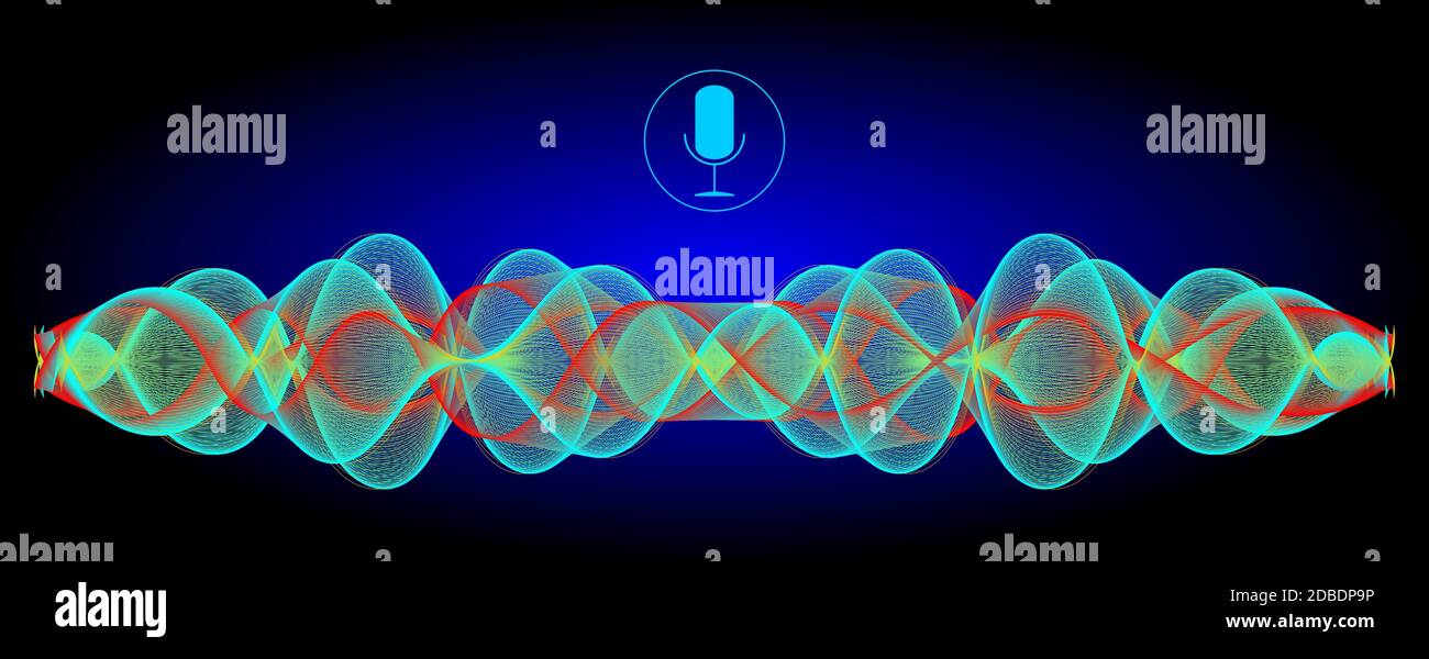 decorative Voice Recognition with a microphone and colorful soundwaves ...