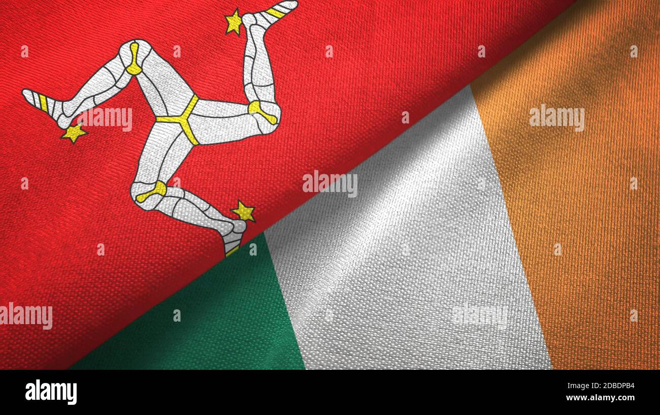 Isle of Mann and Ireland two flags textile cloth, fabric texture Stock ...