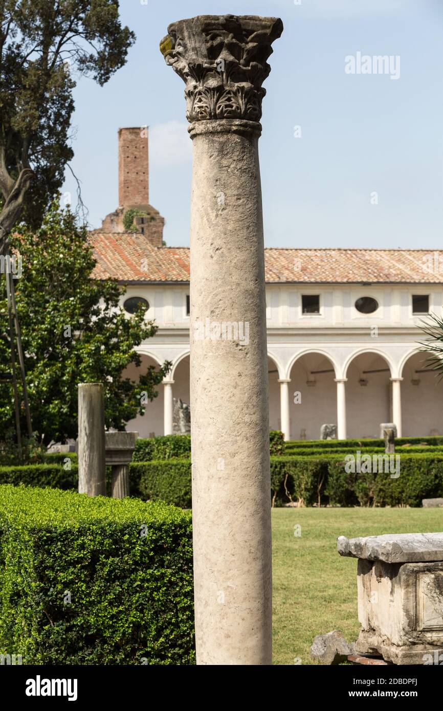 Ancient Roman column in the ruins of the Baths of Diocletian in Rome ...