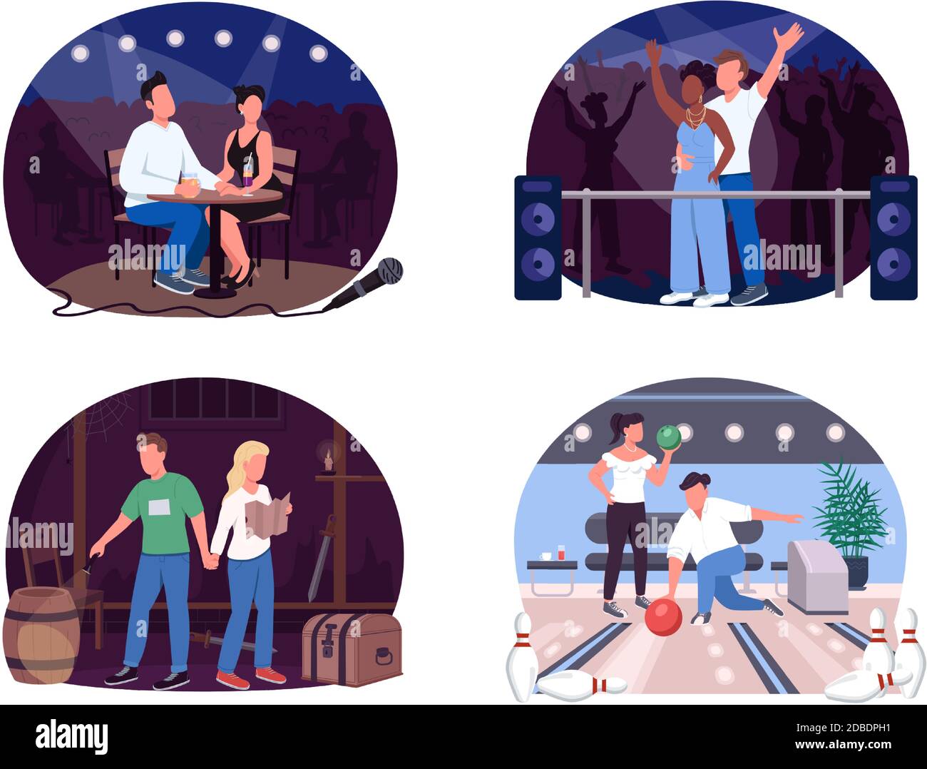 Creative evening date 2D vector web banner, poster set Stock Vector ...