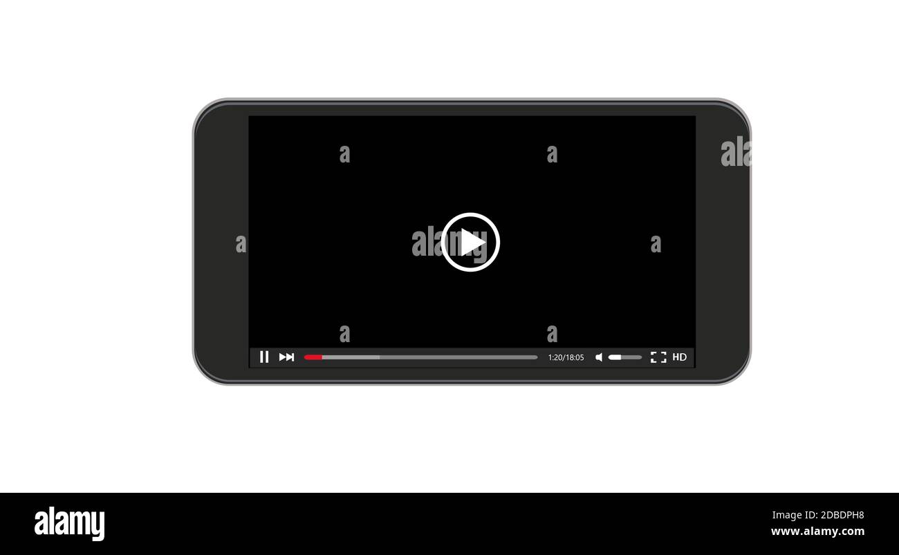 Vector modern video player window. Smartphone screen on white ...