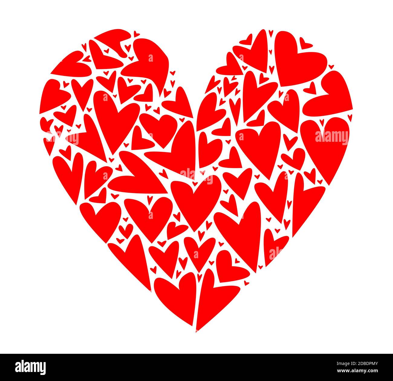 A large heart made up of several smaller hearts isolated over a white ...