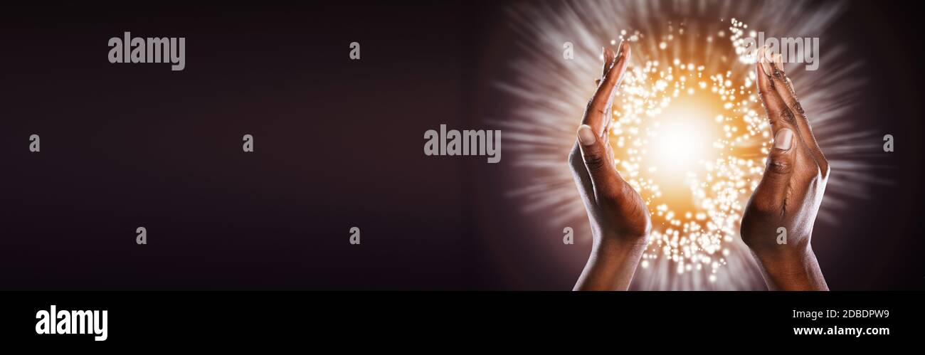 Psychic Hand Healing Energy Light And Reiki Therapy Stock Photo - Alamy