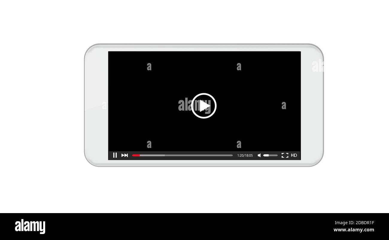 Vector modern video player window. Smartphone screen on white ...