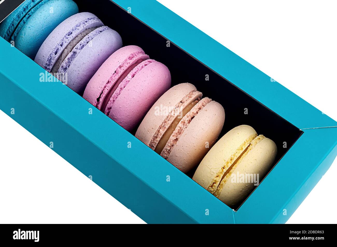 Macaroons in box rotated on white background Stock Photo - Alamy