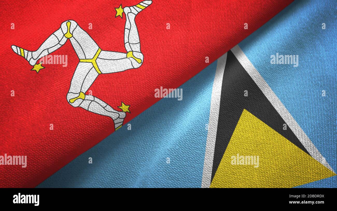 Isle of Mann and Saint Lucia two flags textile cloth, fabric texture ...