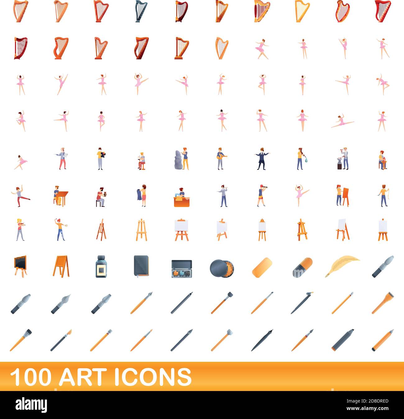 100 art icons set. Cartoon illustration of 100 art icons vector set ...