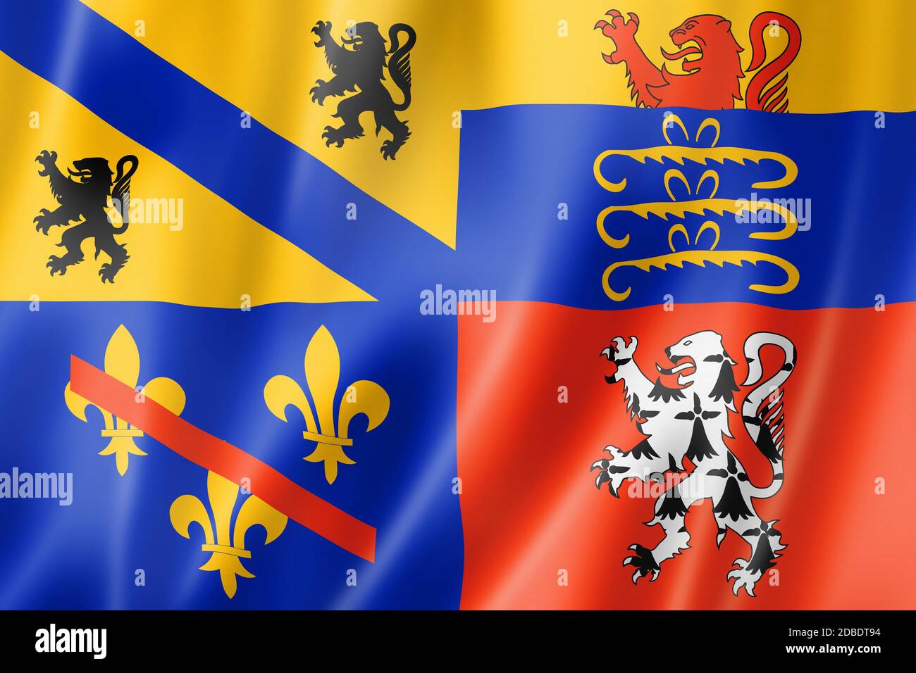 Ain County flag, France waving banner collection. 3D illustration Stock ...