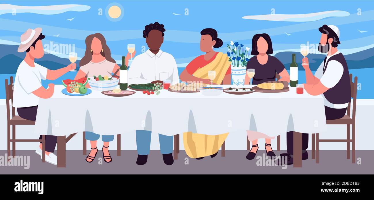 Multicultural dinner flat color vector illustration Stock Vector Image ...