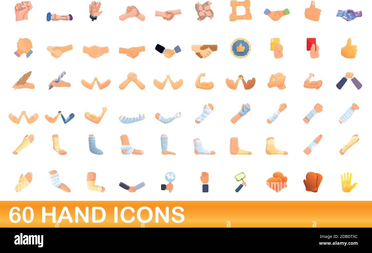60 hand icons set. Cartoon illustration of 60 hand icons vector set ...