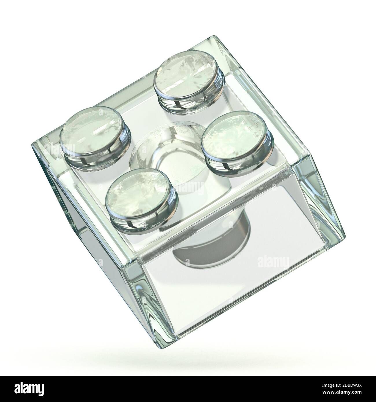 Transparent glass toy brick 3D render illustration isolated on white ...