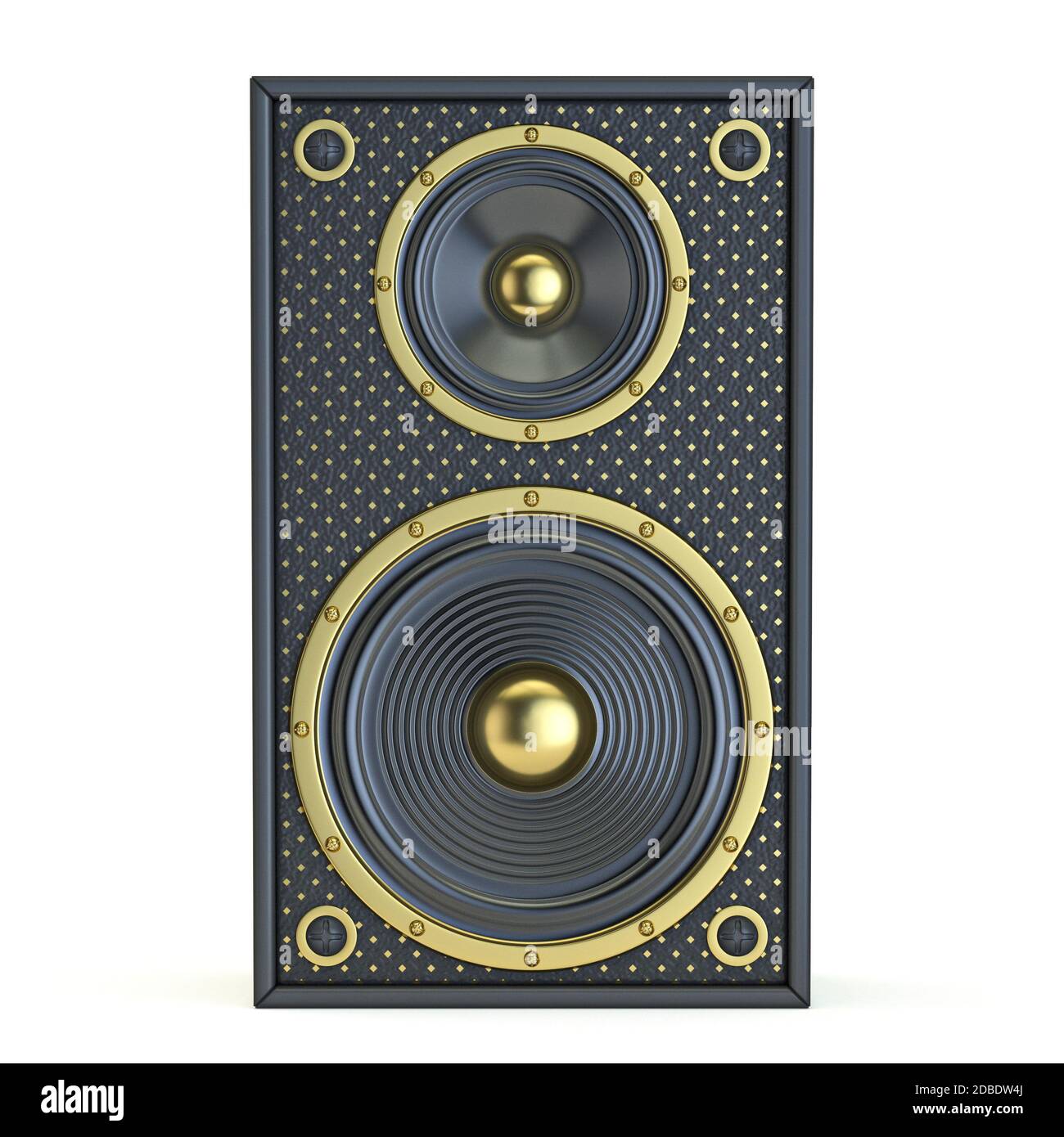 Single golden black speaker Front view 3D render illustration isolated ...