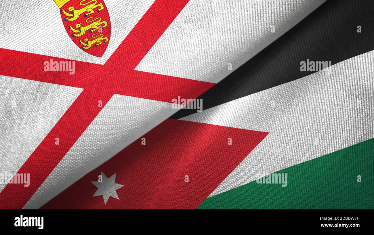 Jersey and Jordan two flags textile cloth, fabric texture Stock Photo ...