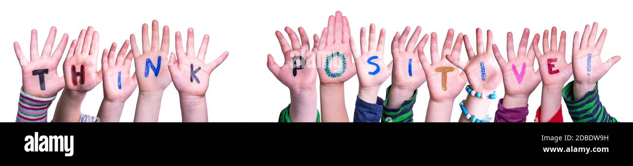 Children Hands Building Colorful English Word Think Positive. White ...