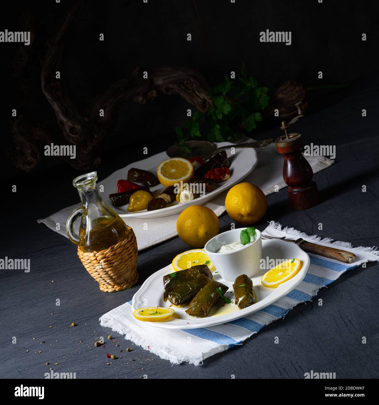 Dolmades - stuffed grape leaves the Greek way Stock Photo - Alamy