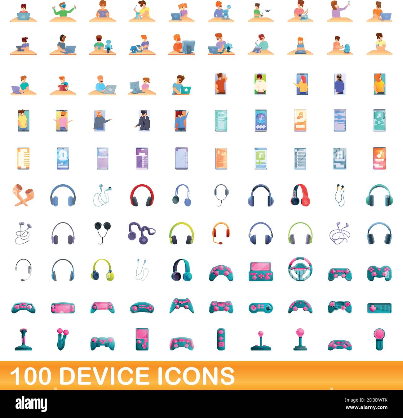 100 device icons set. Cartoon illustration of 100 device icons vector ...