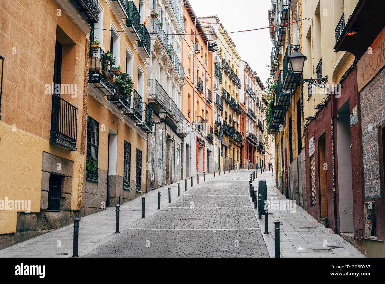 Madrid, Spain - October 2, 2020: Typical street amidst old residential ...