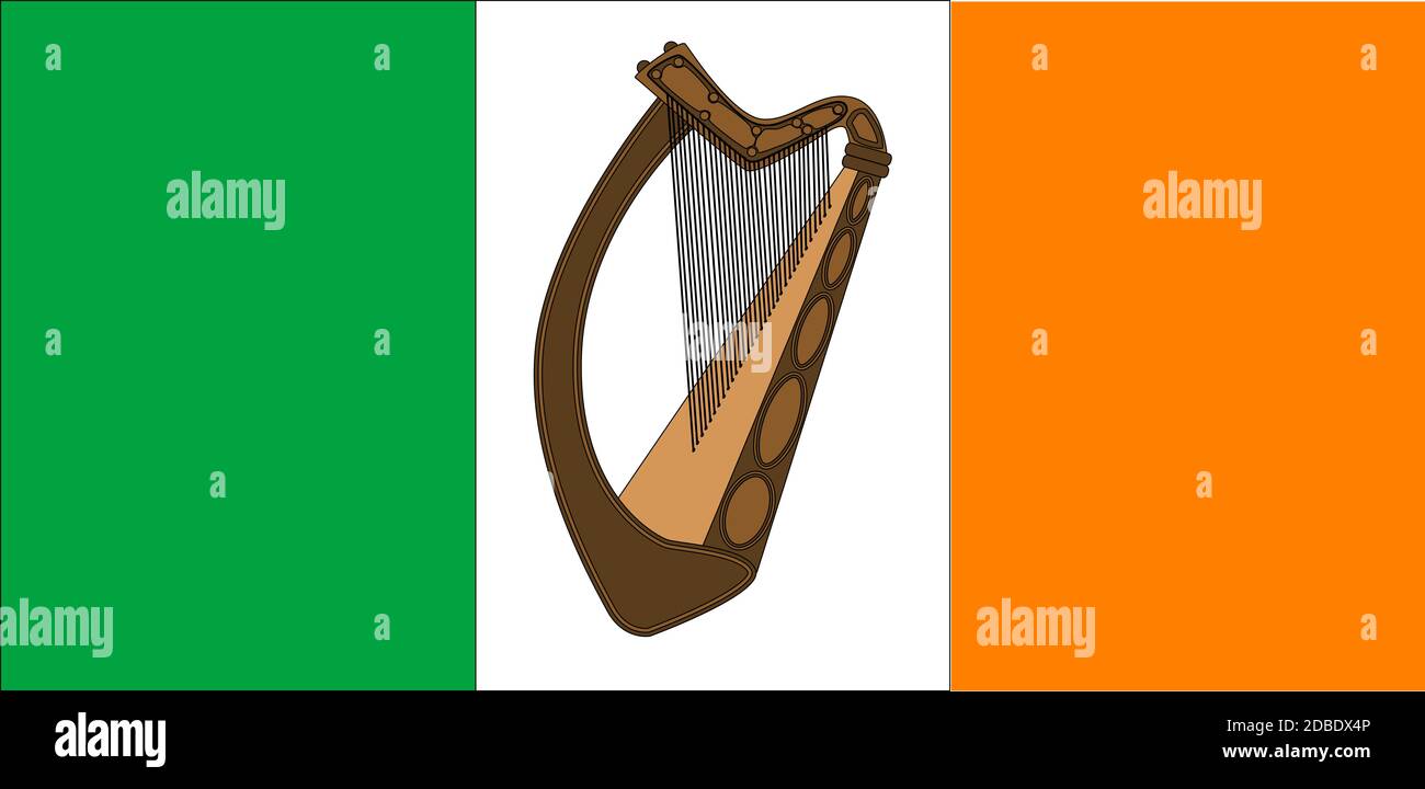 The Flag of Ireland with an added Irish harp in the centre Stock Photo ...